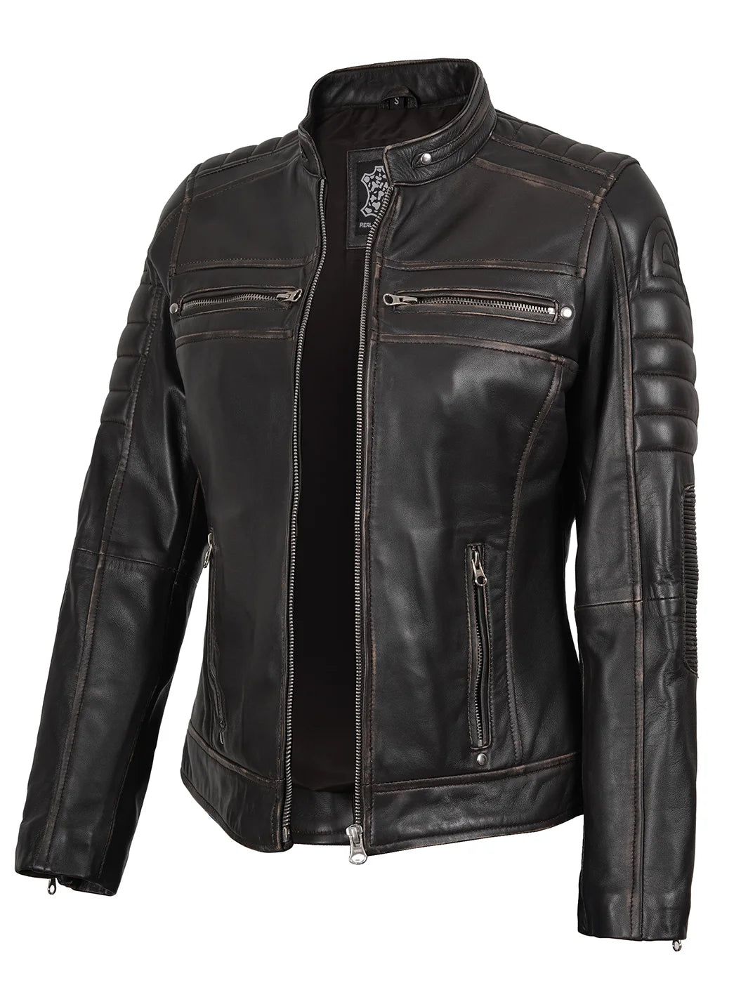 Womens Dark Brown Leather Jacket – Motorcycle – Decrum