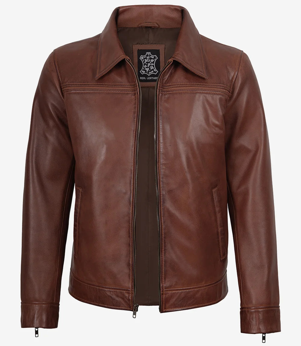 Giacca in pelle di agnello Harrington color cognac da uomo Mark – Decrum